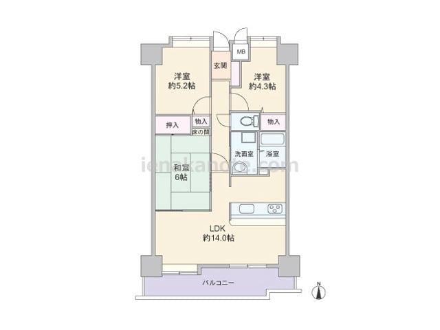 64.64平米の3LDKの間取り（6529） - イエナカ手帖