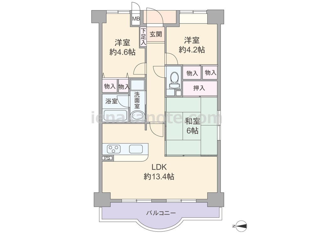 62.89平米の3LDKの間取り（8892） - イエナカ手帖