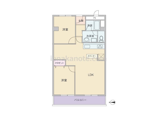 59.73平米の2LDKの間取り（19016） - イエナカ手帖