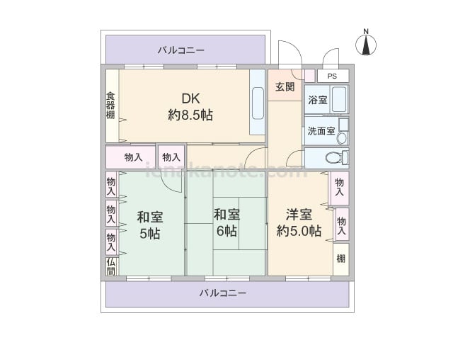 63.92平米の3DKの間取り（26929） - イエナカ手帖