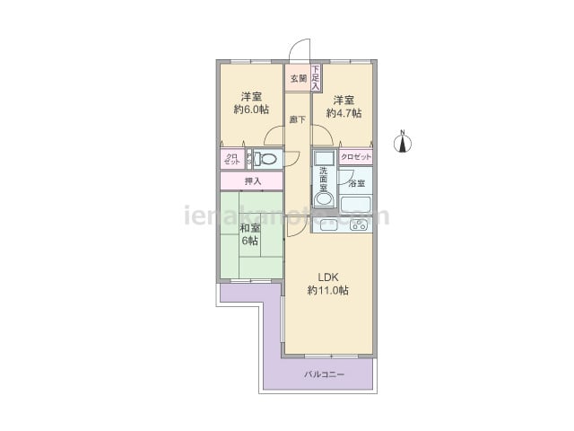 63.55平米の3LDKの間取り（29250） - イエナカ手帖