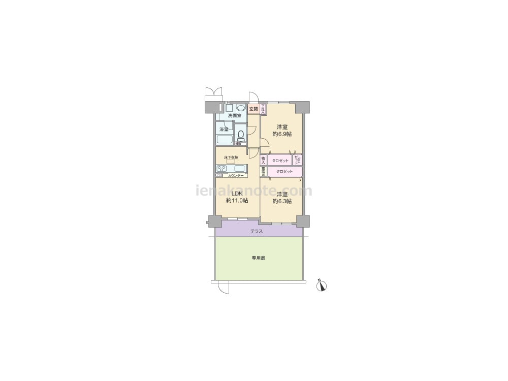 56.73平米の2LDKの間取り（30083） - イエナカ手帖