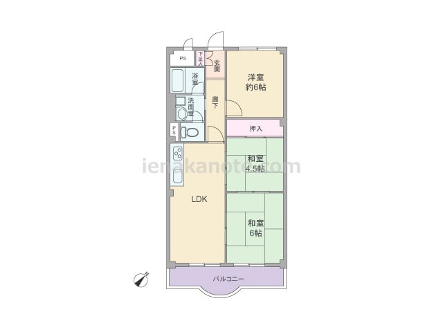57.75平米の3LDKの間取り（30628） - イエナカ手帖