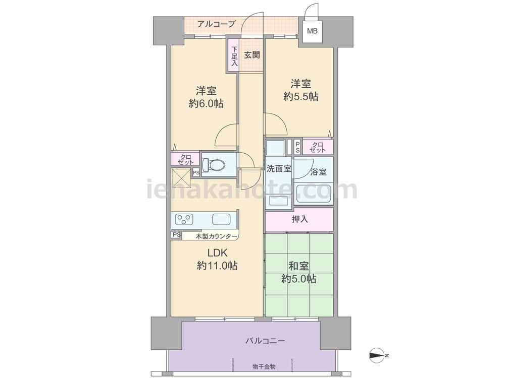 60.54平米の3LDKの間取り（34786） - イエナカ手帖