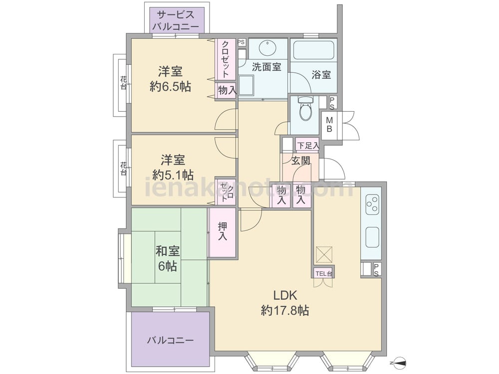 80.03平米の3LDKの間取り（35333） - イエナカ手帖