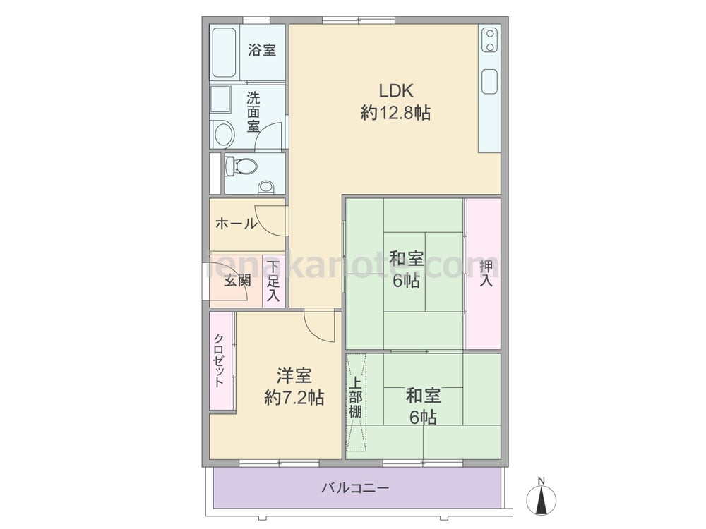 74.90平米の3LDKの間取り（35596） - イエナカ手帖