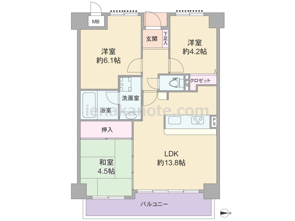 65.27平米の3LDKの間取り（35628） - イエナカ手帖
