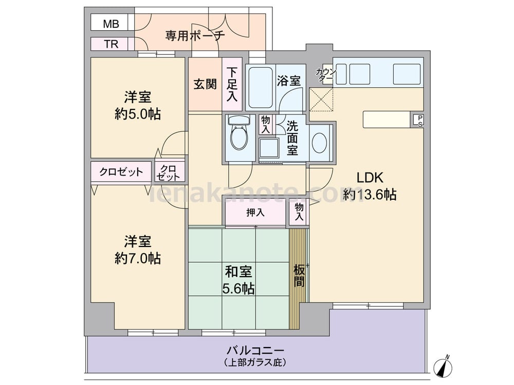 71.55平米の3LDKの間取り（35747） - イエナカ手帖