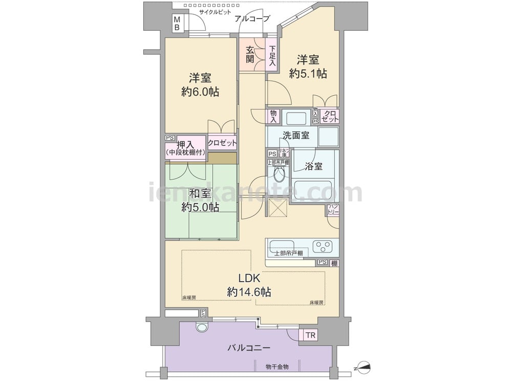 68.22平米の3LDKの間取り（35910） - イエナカ手帖